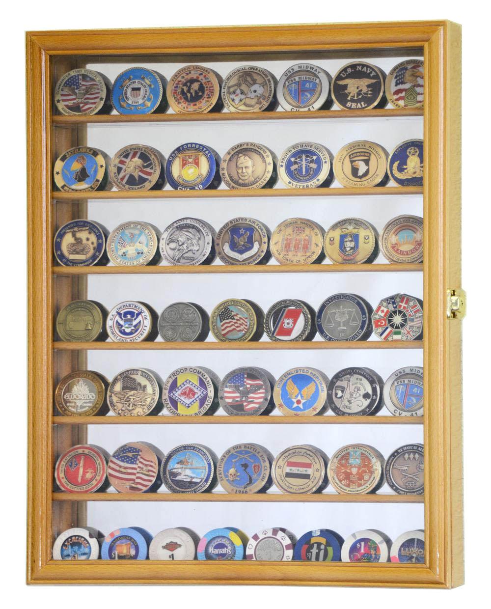 Mirrored Back Military Challenge Coin Display Case Cabinet