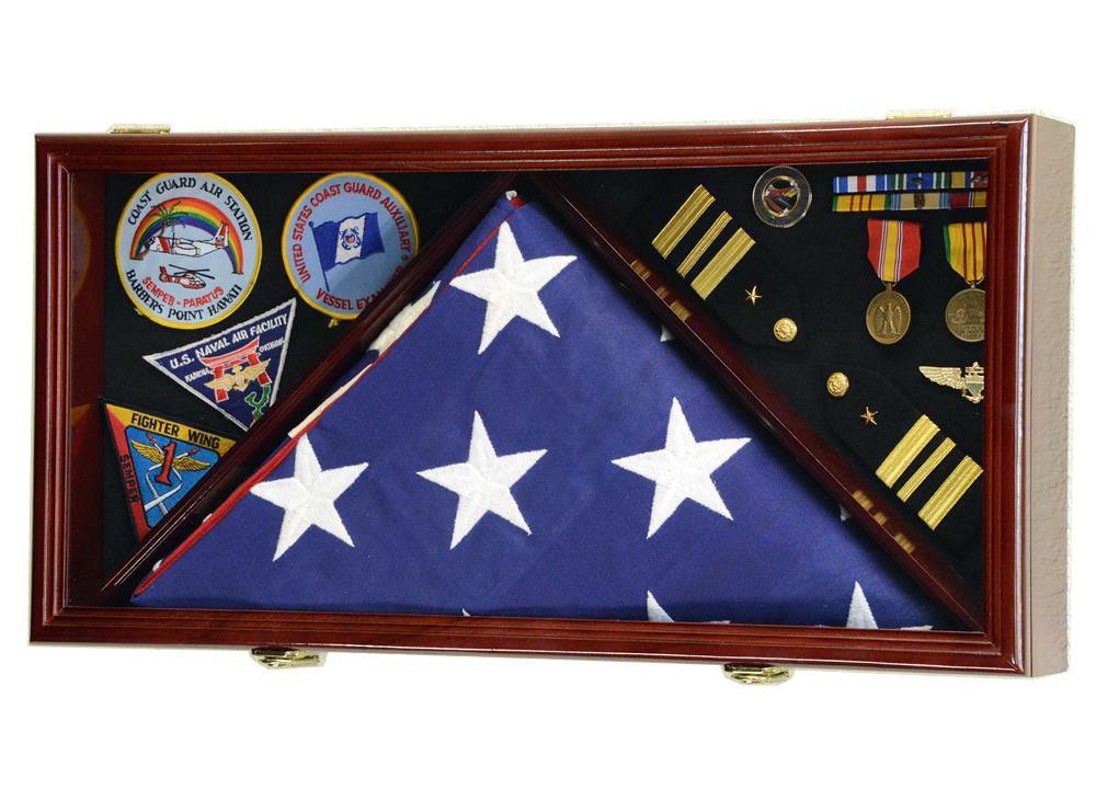 Flag and Medals Display Case Cabinet