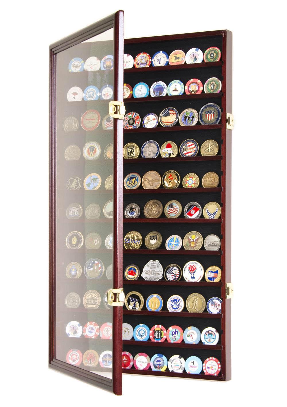 Large Military Challenge Coin Display Case Cabinet
